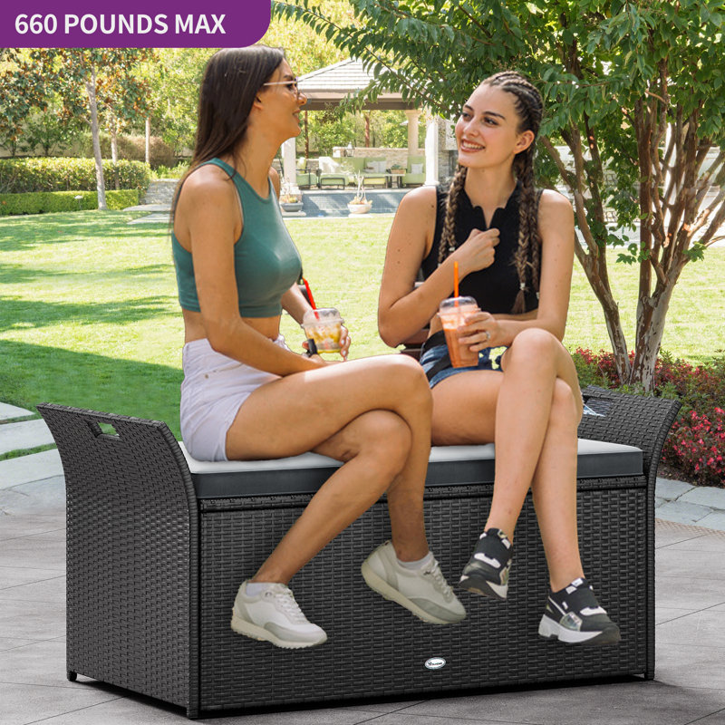 Red Barrel Studio® Friedbald 90 Gallon Outdoor Storage Bench with Cushion & Reviews | Wayfair